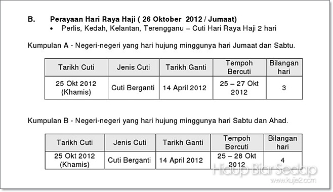 Cuti Ganti Hari Raya Haji 2012 | Kujie2.com